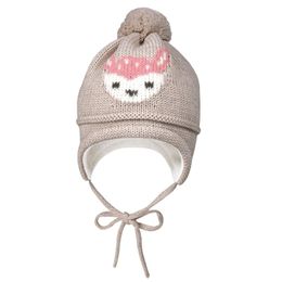 MaxiMo Jungen MaxiMo Strickm&uuml;tze mit Reh Motiv mit Pompon und Bindeband braun 45