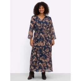 sheego Gro&szlig;e Gr&ouml;&szlig;en Maxikleid aus Chiffon, mit Floral-Print, dunkelblau-gemustert, Gr&ouml;&szlig;e 52 - Damen