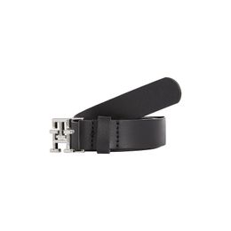 Tommy Hilfiger Damen Lederg&uuml;rtel &raquo;TH LOGO 2,5 cm breit&laquo; mit Monogramm-Schlie&szlig;e schwarz 70