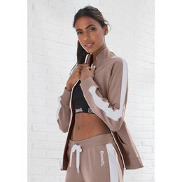 Bench. Loungewear Damen Sweatjacke mit Seitenstreifen und Stehkragen, Home- und Loungewear Serie beige 32/34