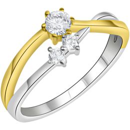 Firetti Damen Silberring &raquo;Schmuck Geschenk Silber 925 Fingerring Ring bicolor&laquo; mit Zirkonia (synth.) gold 56, Silber 925 (Sterlingsilber), 2mm