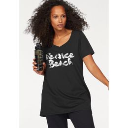 Venice Beach Damen Longshirt Langarm, lockere Passform, mit Logodruck, herzf&ouml;rmiger Ausschnitt schwarz 48/50