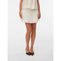 V&eacute;ro Moda Vero Moda Damen Minirock &raquo;VMHAY HW SHORT SKIRT&laquo; Baumwolle, Stickerei, hinten mit elastischem B&uuml;ndchen wei&szlig; L (40)