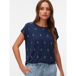 V&eacute;ro Moda Vero Moda Damen Kurzarmshirt &raquo;VMAVA SS TOP MULTI AOP NOOS&laquo; Materialmix, regular fit blau XS