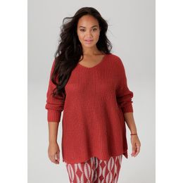 Aniston Plus Damen Aniston PLUS Strickpullover im dezenten Ajour-Strickmuster rot 54