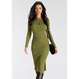 Melrose Damen Strickkleid in Midi-L&auml;nge mit femininen Cut-Outs und seitlichem Schlitz gr&uuml;n 38, N-Gr