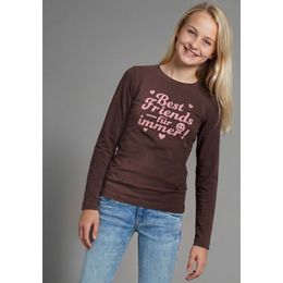 Kidsworld M&auml;dchen Kidsworld Langarmshirt &raquo;Slogan Shirt: BEST FRIENDS - f&uuml;r immer!&laquo; h&uuml;ftlange Schnittform, Langarm, Basic-Stil braun 164/170