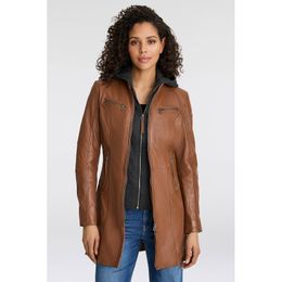 Mauritius Damen Ledermantel &raquo;Bente&laquo; 2-in-1-Lederjacke mit abnehmbarem Kapuzen-Inlay aus Jerseyqualit&auml;t braun S (36) Trachtenmode