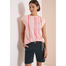 Cecil Damen Kurzarmshirt Sommershirt in Ausbrenner-Optik/Streifen-Muster rosa L (42)