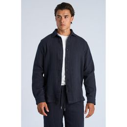 LINDBERGH Herren LINDBERGH Langarmhemd in Leinen-Optik schwarz S, N-Gr