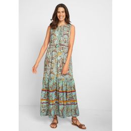 bonprix Damen bonprix Maxikleid eleganter Stil, aus Viskose, Loose Fit, &auml;rmellos, mit Bord&uuml;rendruck bunt 50, N-Gr