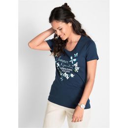 bonprix Damen bonprix T-Shirt &raquo;Baumwoll Shirt, Kurzarm&laquo; leicht taillierte Passform, Kurzarm-Design, Rundhalsausschnitt blau 40/42 (M)