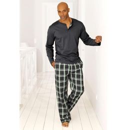H.I.S. H.I.S Herren Pyjama 1 St&uuml;ck, 2 tlg. Schlafanzug mit langer karierter Webhose grau 52/54