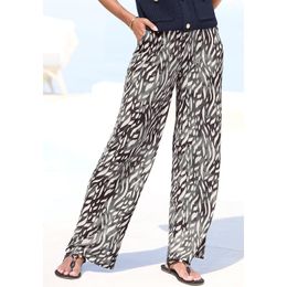 Lascana Damen Lascana Palazzohose &raquo;aus leichter Jerseyware&laquo; Schlupfhose mit Alloverprint und Taschen, Sommerhose, Strandhose beige 36, N-Gr