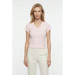 Calvin Klein Jeans Damen T-Shirt &raquo;A- SS WOVEN LABEL RIB VNECK TEE&laquo; mit gewebtem Label rosa XXL