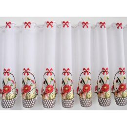 Stickereien Plauen Scheibengardine &raquo;Obstkorb&laquo; Stangendurchzug 1 Stk. tlg. mit echter Plauener Spitze Stickerei bunt Voile, Polyester 40cm, Stangendurchzug, 210cm