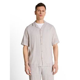 Tom Tailor Denim Herren Tom Tailor Denim Kurzarmshirt Sommerhemd im Streifen-Look und aus Viskose mit Leinen L