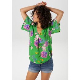 Aniston Casual Damen Aniston CASUAL Schlupfbluse mit farbharmonischem Blumendruck gr&uuml;n 38