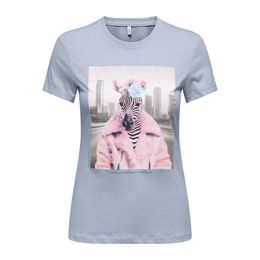Only Damen Only Kurzarmshirt &raquo;ONLVIBE LIFE S/S GLASSES TOP BOX JRS&laquo; Baumwolle, regular fit, Rundhals blau S