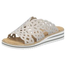 Rieker Damen Pantolette Sommerschuh, Strandschuh, Hausschuh, Keilabsatz, mit Strass-Steinchen beige 40