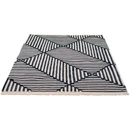 Tom Tailor HOME Teppich &raquo;Criss Cross&laquo; rechteckig 5 mm H&ouml;he handgewebt, mit Fransen, Boho-Style schwarz-wei&szlig; Baumwolle, Wolle B : 65cm 1 Stk., 5mm, L: 