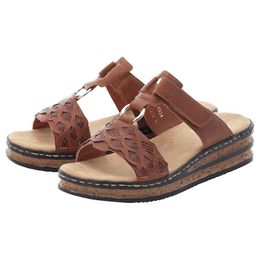 Rieker Damen Pantolette Keilabsatz, Sommerschuh, Schlappen mit Riemchen in Flechtoptik braun 37