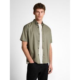 Tom Tailor Denim Herren Tom Tailor Denim Kurzarmshirt mit Leinen und Button-Down-Kragen gr&uuml;n XXL