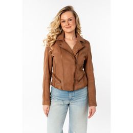 Mauritius Damen Lederjacke &raquo;MWAmita OT&laquo; mit asymmetrischem Rei&szlig;verschluss braun L Trachtenmode