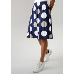 Aniston Selected Damen Aniston SELECTED Sommerrock mit gesmoktem Bund und Punkte-Druck blau 38