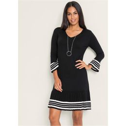 bonprix Damen bonprix Strickkleid aus Viskose und Polyamid, ausgestellte Passform, mit Streifendesign schwarz 32/34 (XS), N-Gr