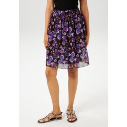 Aniston Casual Damen Aniston CASUAL Minirock mit romantischen Bl&uuml;ten und Bl&auml;ttern bedruckt schwarz 44