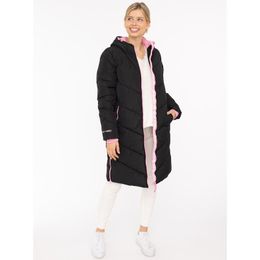 Zwillingsherz Damen Steppmantel &raquo;"Happy Vibes"&laquo; Print an Kapuze, farbigen Details und Zippern schwarz XXL