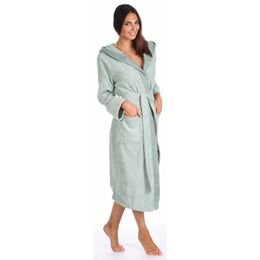 Egeria Damenbademantel &raquo;Benny, ideal f&uuml;r Sauna & Spa, Hotelbademantel, Morgenmantel&laquo; 1 Stk. mit Streifenbord&uuml;re grau Walkfrottee L L: 125cm