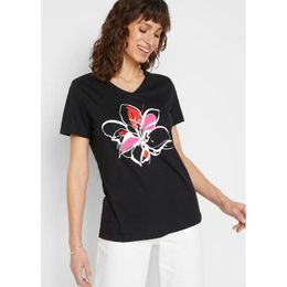 bonprix Damen bonprix T-Shirt aus Baumwolle, mit floralem Druck, Kurzarm-Design 36/38 (S)