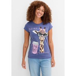 bonprix Damen bonprix T-Shirt lockere Passform, Kurzarm, mit Frontdruck, aus reiner Baumwolle blau 36/38 (S)