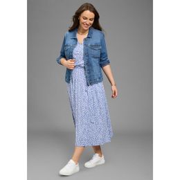 Laura Scott Curve Damen Laura Scott CURVE Midikleid &raquo;Gro&szlig;e Gr&ouml;&szlig;en&laquo; Eingrifftaschen in gebl&uuml;mter Optik blau 44, N-Gr