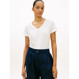 Tommy Hilfiger Damen Kurzarmshirt &raquo;CO LINEN V-NECK SHORT SLEEVE TEE&laquo; mit V-Ausschnitt, Regular Fit XS (34)