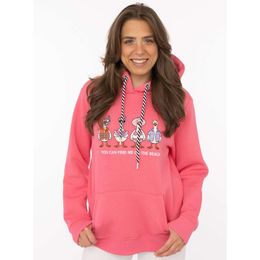 Zwillingsherz Damen Hoodie &raquo;"Summer Ducks"&laquo;, lustiges M&ouml;wen Motiv, Kapuze mit gestreifter Kordel, K&auml;ngurutasche XL
