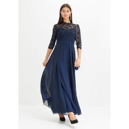 bonprix Damen bonprix Maxikleid toller Mix aus Spitze, Chiffon und Cr&ecirc;pe, 3/4 &Auml;rmel, Rock im Lagenlook blau 36, N-Gr