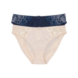 bonprix Damen bonprix Slip Packung, 2 Stk. klassische Passform, zarte florale Spitze, 2er Pack blau 52/54 (XXL), 2 Stk.