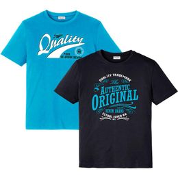 bonprix Herren bonprix T-Shirt Packung, 2 Stk. Regular Fit, Kurzarm-Design, aus Baumwolle, mit Frontdruck schwarz 64 (3XL)