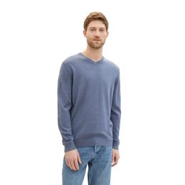 Tom Tailor Herren Tom Tailor V-Ausschnitt-Pullover mit kleiner Logo-Stickerei blau XXL