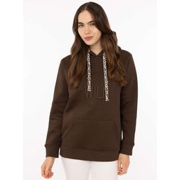 Zwillingsherz Damen Hoodie &raquo;"Nelina"&laquo;, mit Leo Band und schlichter Stickerei "Stay Wild", Kapuze braun M