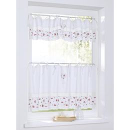 Kutti Scheibengardine &raquo;Lavie&laquo; Bindeb&auml;nder 1 Stk. tlg. Kurzgardine, Baumwolle, Landhaus, romantisch, Herz, Spitze, Volant bunt Baumwolle 50cm, Bindeb&auml;nder, 
