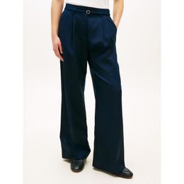 Tommy Hilfiger Damen Bundfaltenhose &raquo;LINEN BLEND WIDE LEG PANT&laquo; mit B&uuml;gelfalten & passendem G&uuml;rtel blau 44, N-Gr