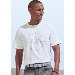 John Devin Herren T-Shirt Rundhalsshirt mit Print aus reiner Baumwolle wei&szlig; M (48/50)