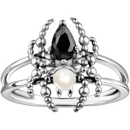 Thomas Sabo Damen Thomas Sabo Fingerring &raquo;Spider Romance, Spinnen-Optik&laquo; mit Zirkonia (synth.) - mit S&uuml;&szlig;wasserzuchtperle schwarz-wei&szlig; 54, Perlen 