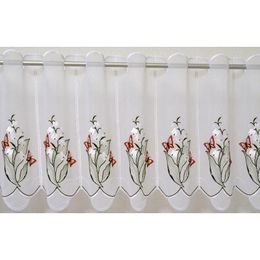 Stickereien Plauen Scheibengardine &raquo;Maigl&ouml;ckchen&laquo; Durchzugl&ouml;cher 1 Stk. tlg. veredelt mit echter Plauener Spitze Stickerei wei&szlig; Voile, Polyester 40cm, Durchzugl&ouml;cher, 