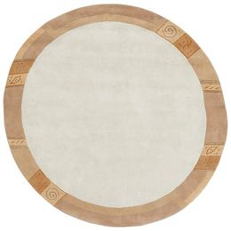 LUXOR living Wollteppich &raquo;India, handgekn&uuml;pft&laquo; rund 20 mm H&ouml;he reine Wolle, mit Bord&uuml;re, Wohnzimmer beige Wolle &Oslash; 150cm 1 Stk., 20mm, &Oslash; 150cm