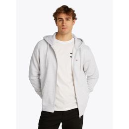 Tommy Jeans Herren Kapuzensweatjacke &raquo;TJM REGULAR S FLAG ZIP FLEECE THRU&laquo; mit bestickten Markenlogo auf Brusth&ouml;he grau S